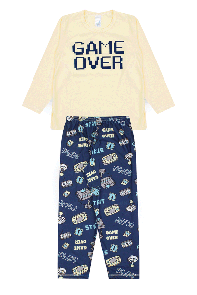 Pijama Infantil Masculino Inverno Game Over - Hey Kids Amarelo